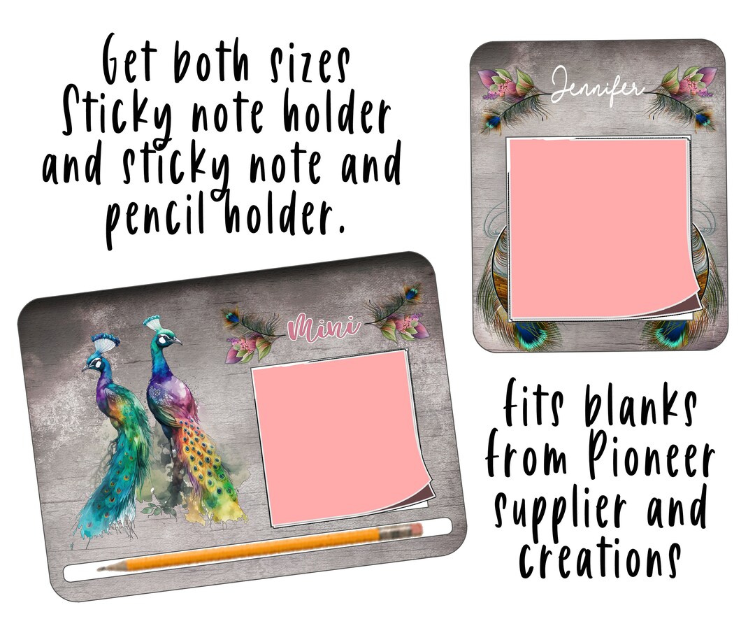 Sticky Note Holder With Pencil Peacocks You Get Both Designs Instant ...