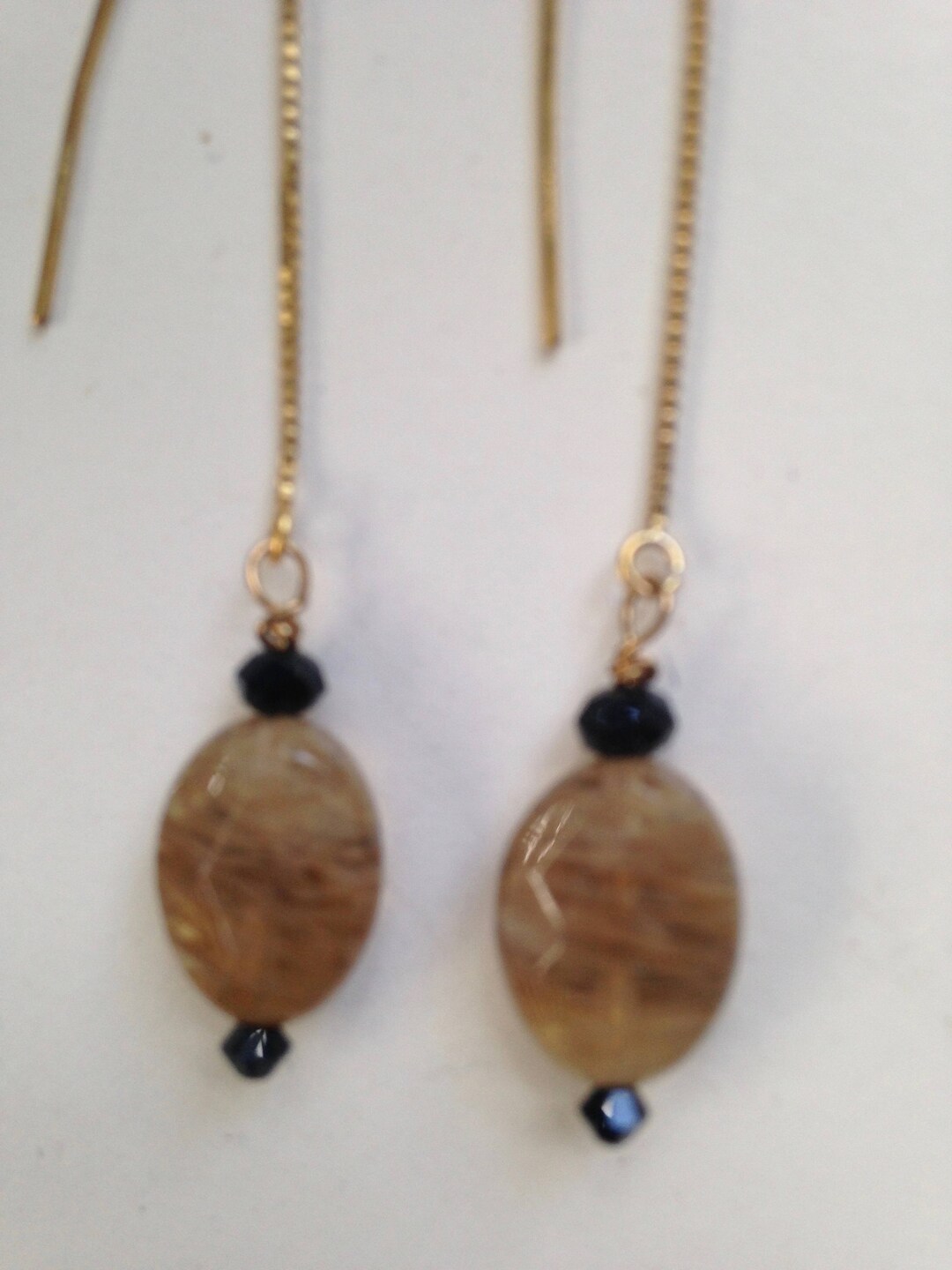 Gold Rhutilated Quartz With Jet Crystals Earrings - Etsy