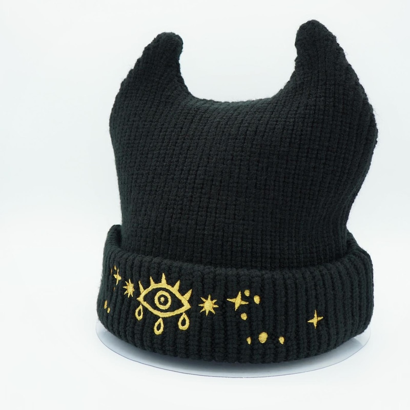 Black Horned Beanie - Etsy