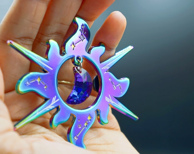 Summer Eclipse Anodized Sun and Moon Enamel Pin - Etsy