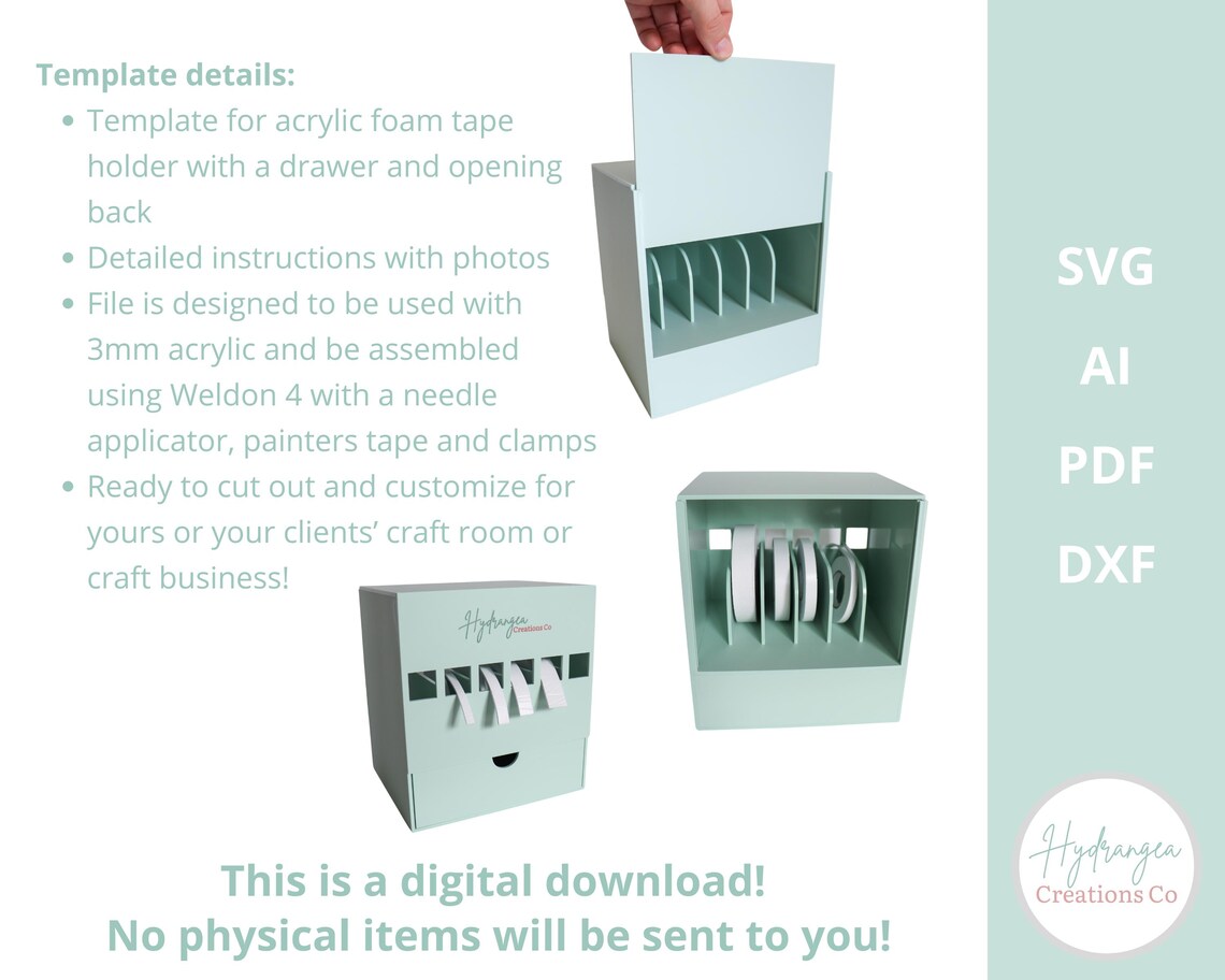 Foam Tape Dispenser SVG Acrylic Foamie Double Sided Roll Drawer Storage ...