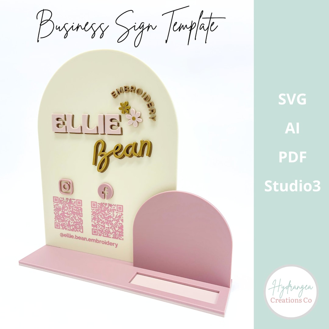 QR Code Social Media Signage Laser Cut File Logo Business Card Holder ...