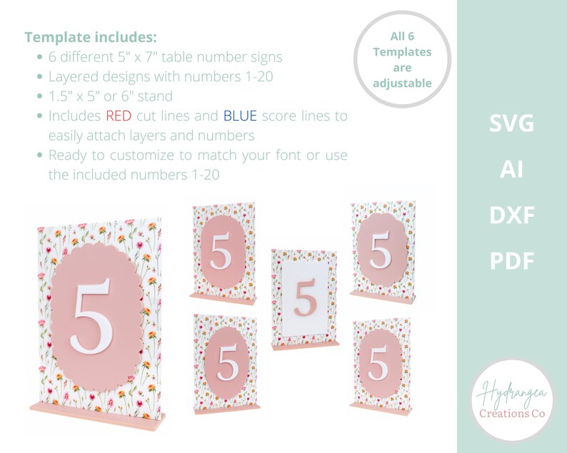 Table Number Bundle SVG Laser Cut File Template Modern Acrylic Wood ...