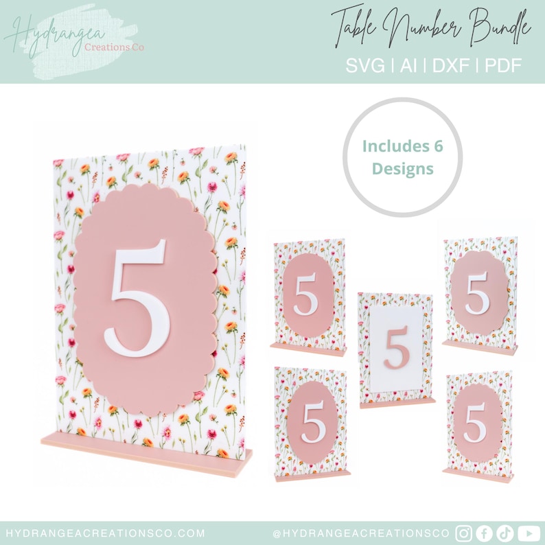 Table Number Bundle SVG Laser Cut File Template Modern Acrylic Wood ...