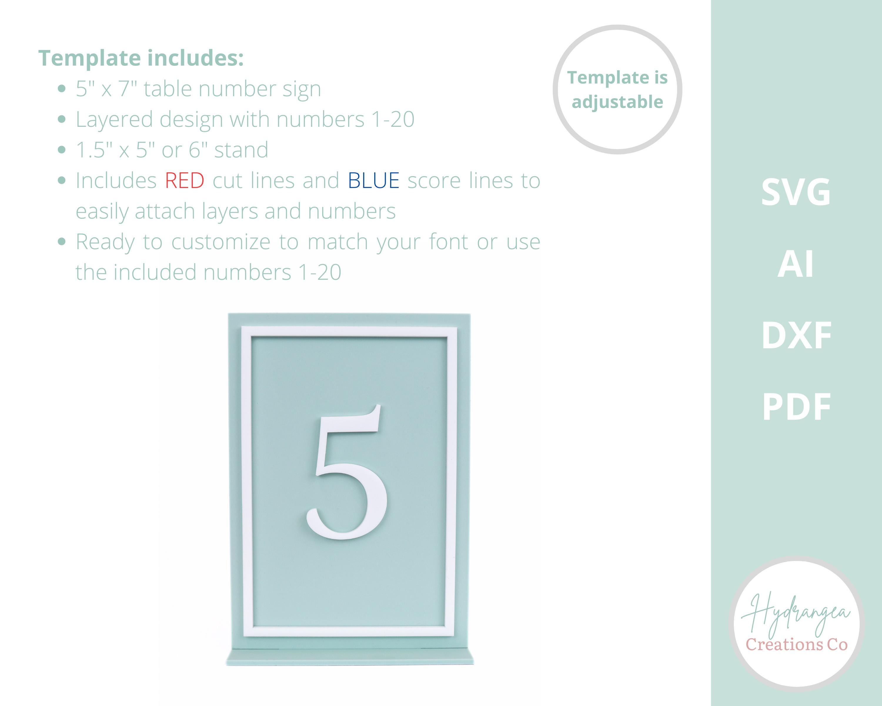 Rectangle Table Number SVG Laser Cut File Template Modern Minimalist ...
