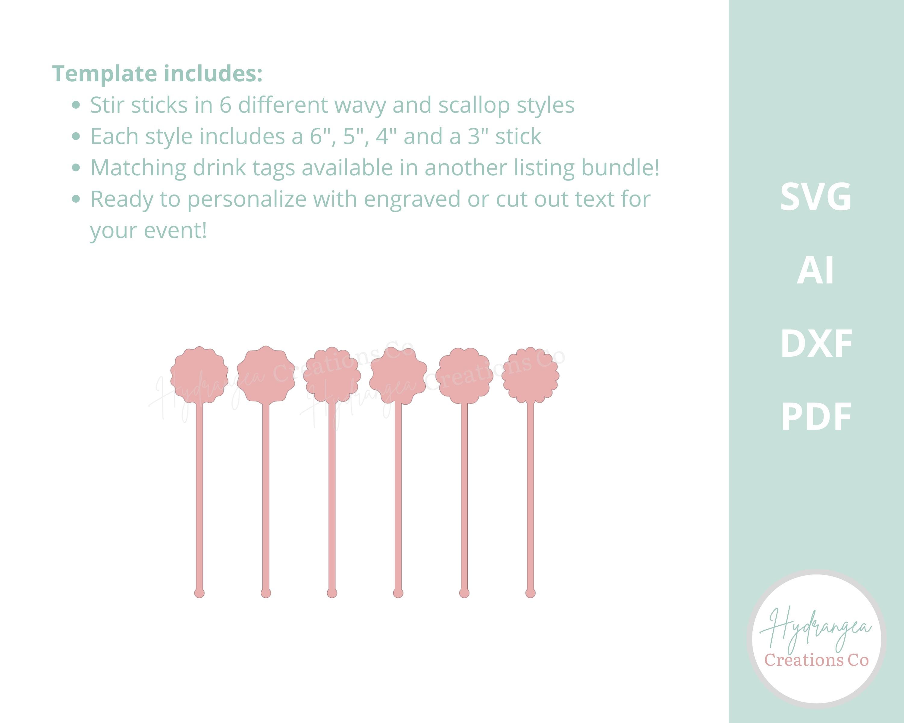 Drink Stir Stick Swizzle Stick Bundle SVG Scallop Wavy Drink Name Tag ...