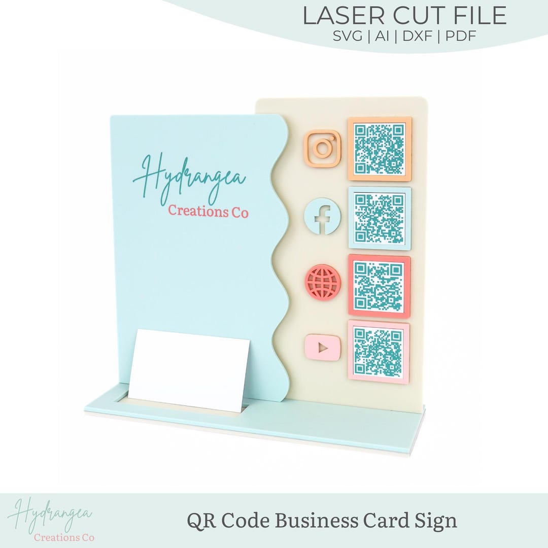 4 QR Code Wavy Business Card Holder Laser SVG Cut File | Payment Scan ...