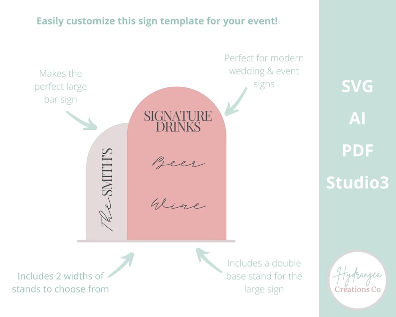 Double Arch Sign With Stand Template Laser Cut File SVG Signature Drink ...