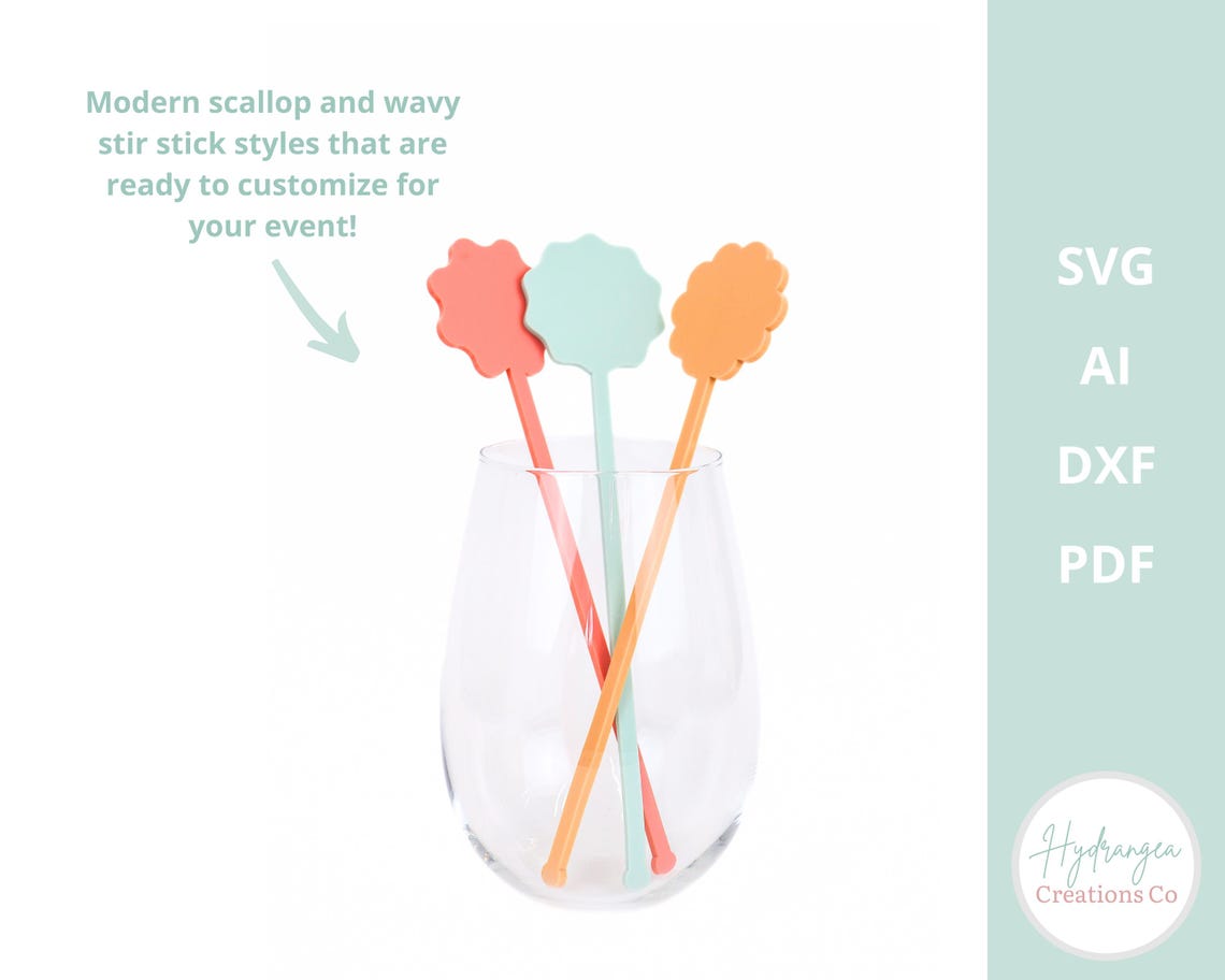 Drink Stir Stick Swizzle Stick Bundle SVG Scallop Wavy Drink Name Tag ...