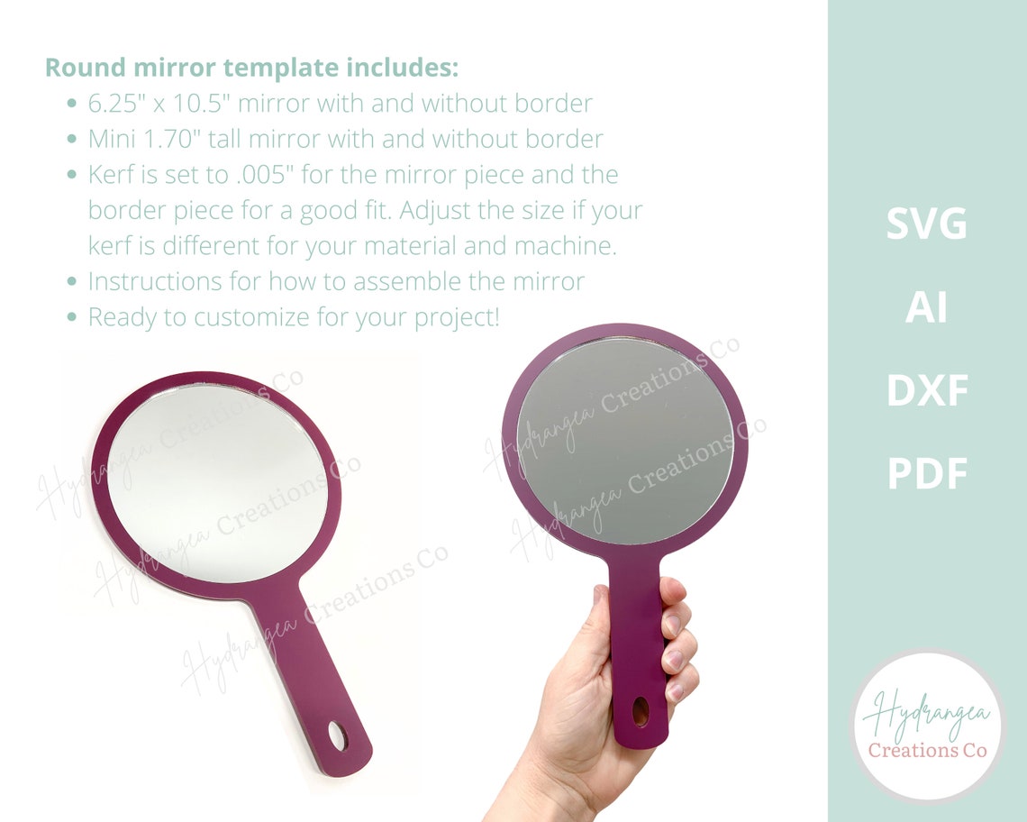 Acrylic Mirror SVG Laser Cut File | Round Logo Hand Held Beauty Salon ...