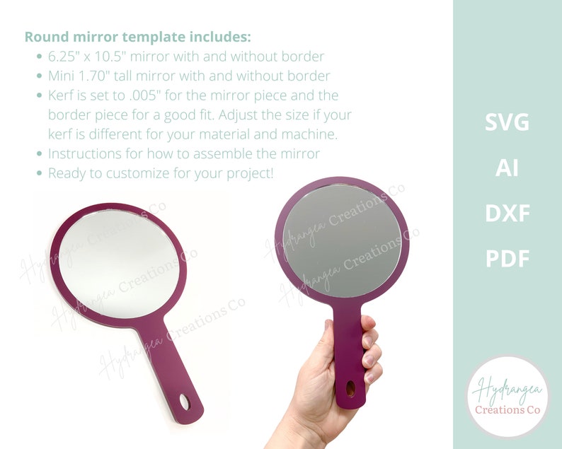 Acrylic Mirror SVG Laser Cut File | Round Logo Hand Held Beauty Salon ...
