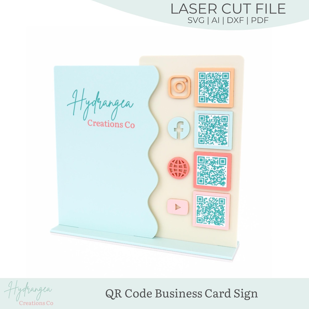 4 QR Code Wavy Business Sign Laser SVG Cut File | Payment Scan to Pay ...