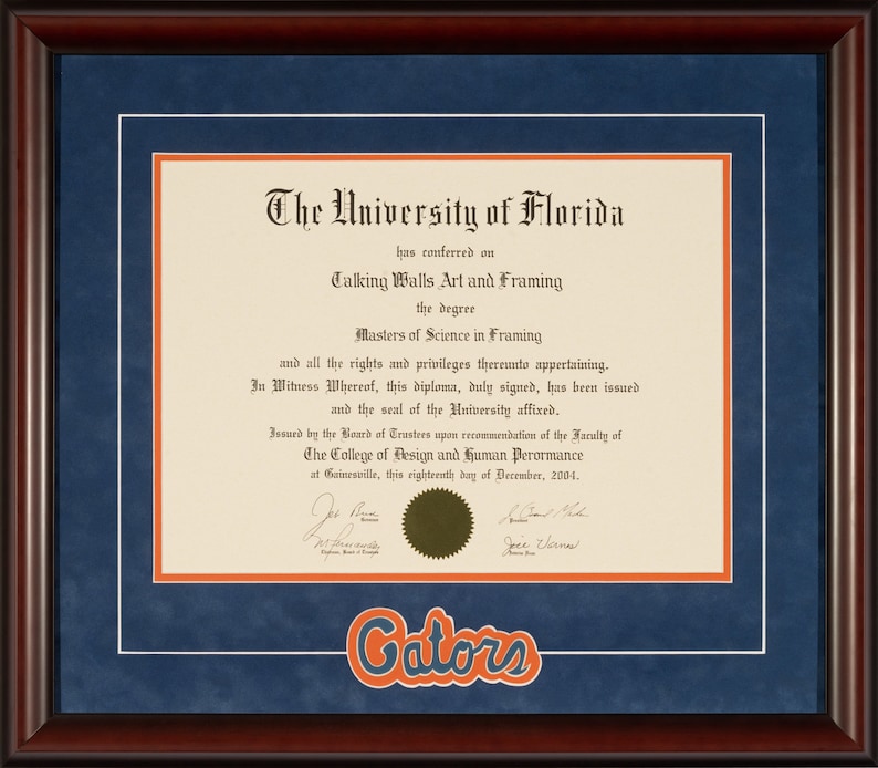 University of Florida Diploma Frame With Gator Script - Etsy