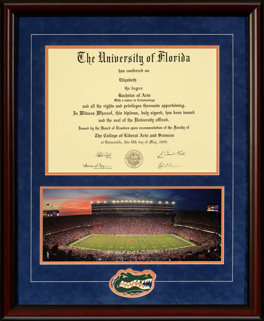 University of Florida Diploma Frame Ben Griffin Stadium & Logo - Etsy