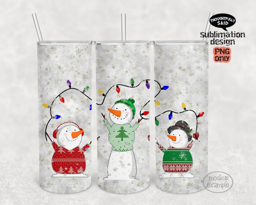 Snowman in Ugly Christmas Sweaters, Lights and Snowflakes Tumbler PNG ...