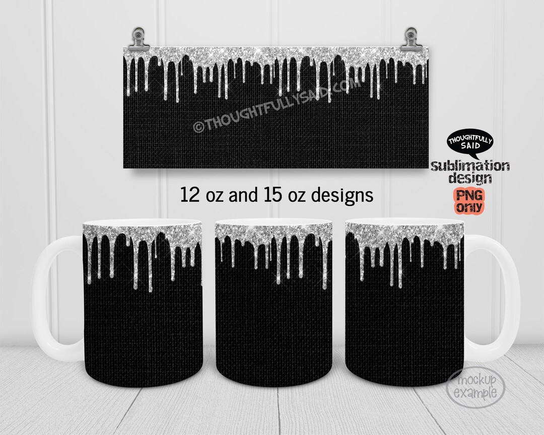 12 Oz 15 Oz Coffee Mug Sublimation Png Black Weave And Silver Glitter
