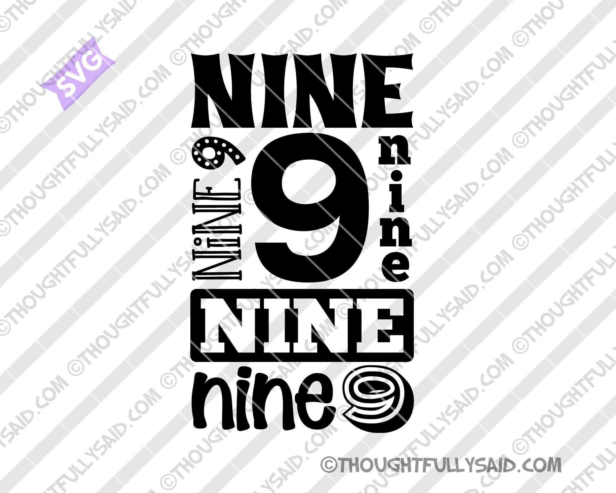 Nine Year old birthday SVG jpg png dxf eps design files 9 | Etsy