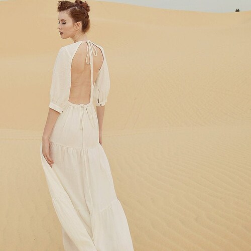 Linen Slip Dress Open Back Women Linen Dress Maxi Cotton - Etsy