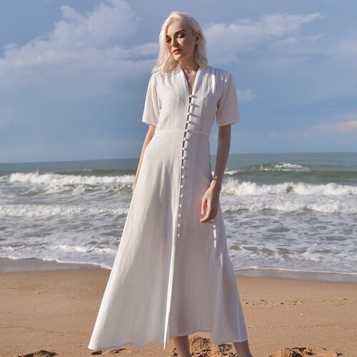 Sleeves Linen Long Dress White Linen Dress Organic - Etsy