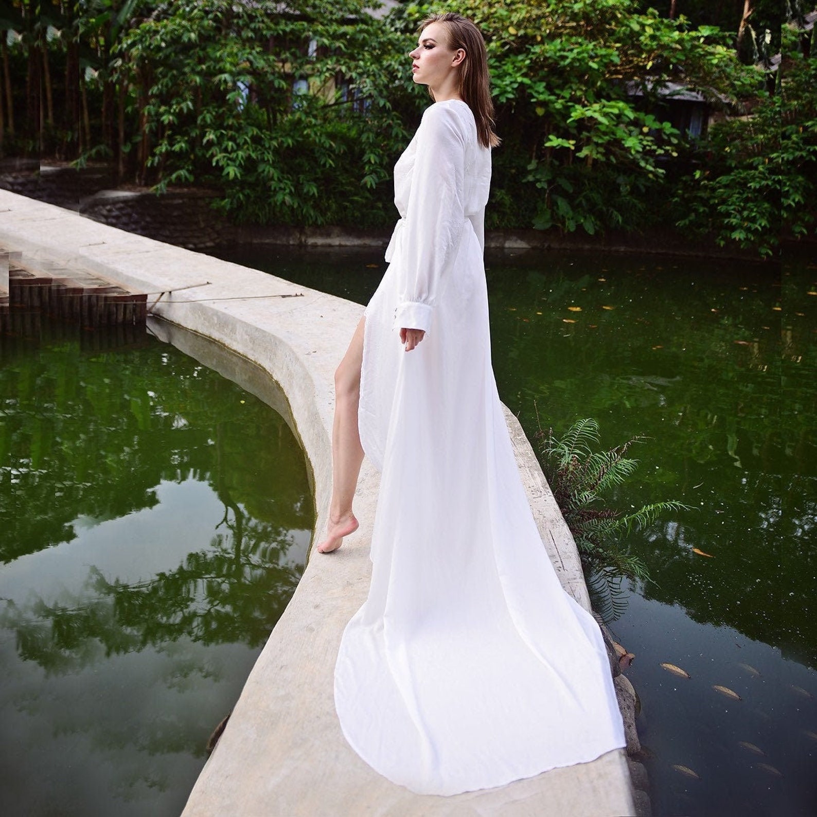 Silk Robe Long Train - Bridal Long Robe - Getting Ready Robe - Floor ...