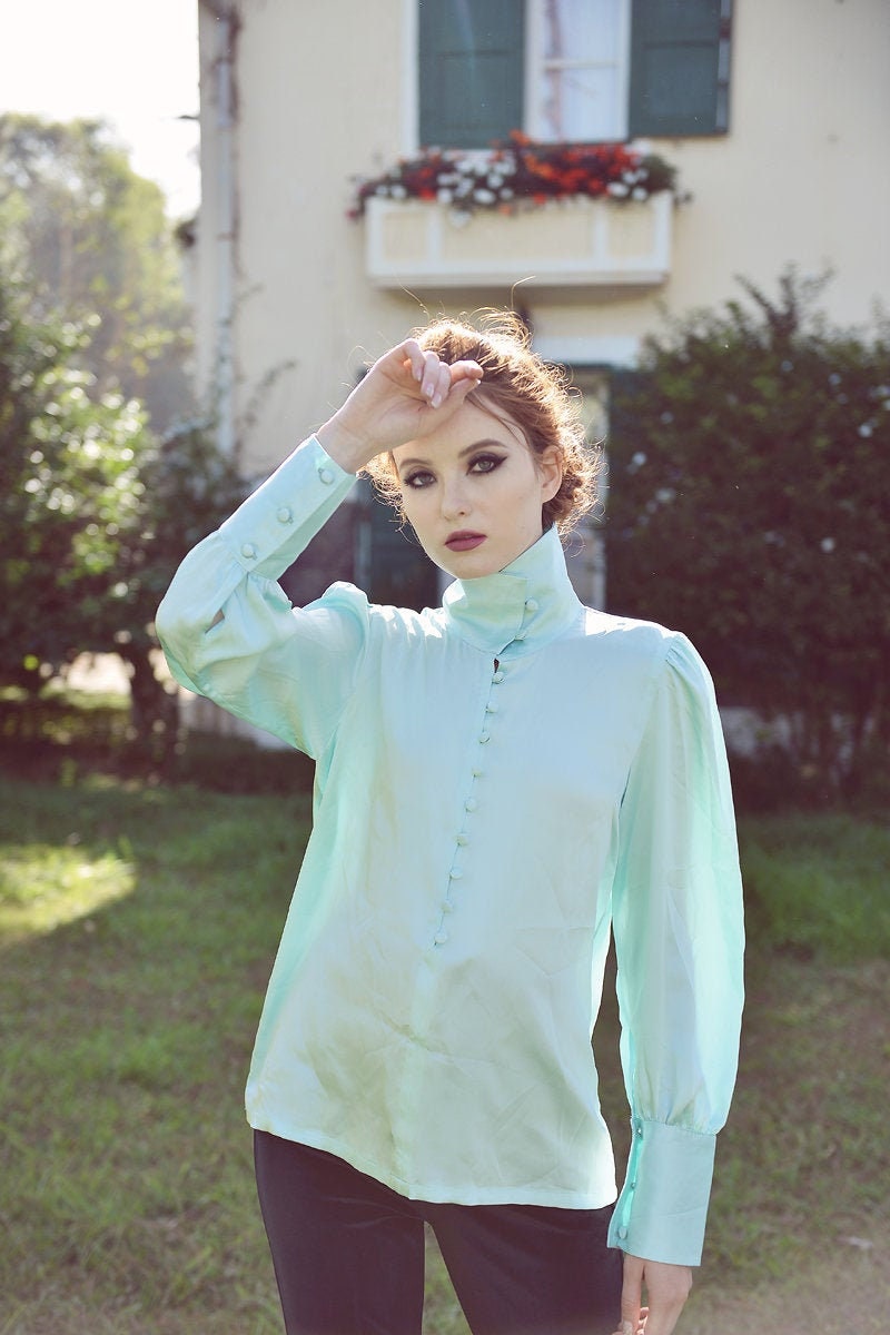 Women Silk Blouse - Turtleneck Silk Tops - Long Sleeve Shirt - 19mm ...