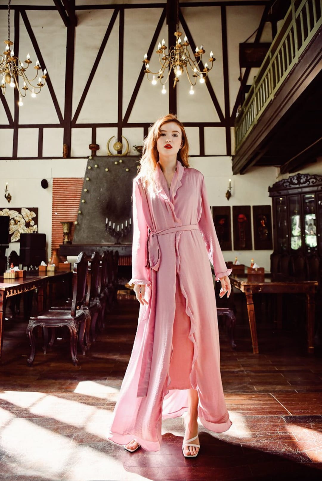 Ruffle Silk Robe With Sleeves - Etsy