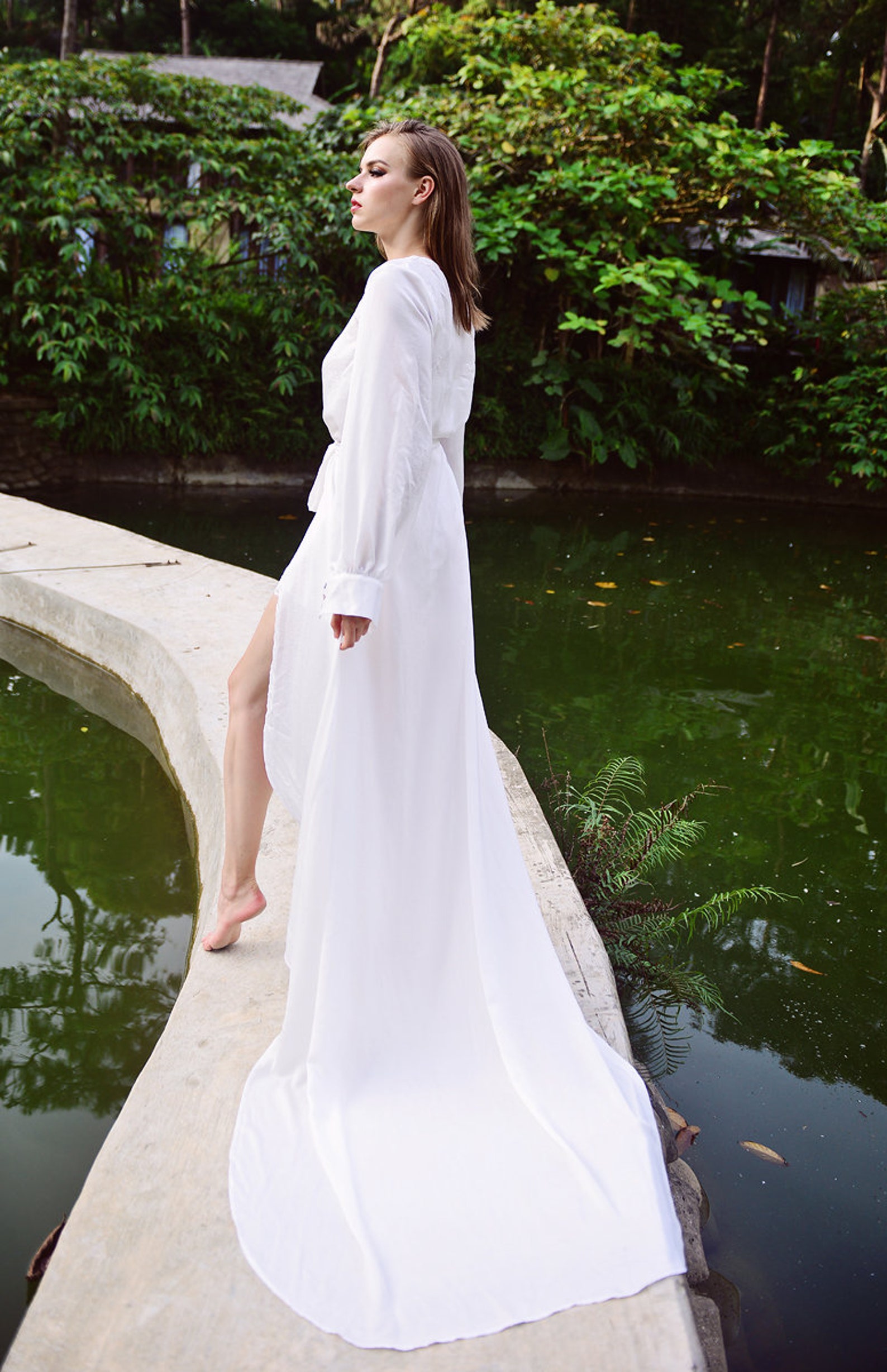 Silk Robe Long Train Bridal Long Robe Getting Ready Robe Floor Length ...