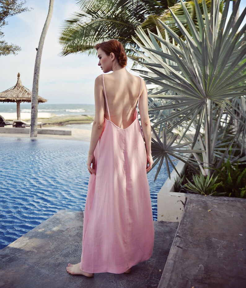 Linen Slip Dress Open Back Women Linen Dress Maxi Cotton - Etsy