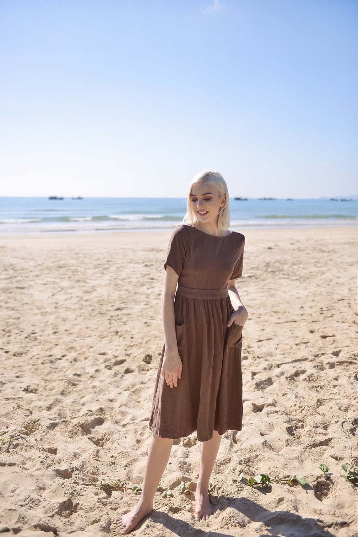 Openback Linen Dress Linen Dress With Pockets Openback - Etsy