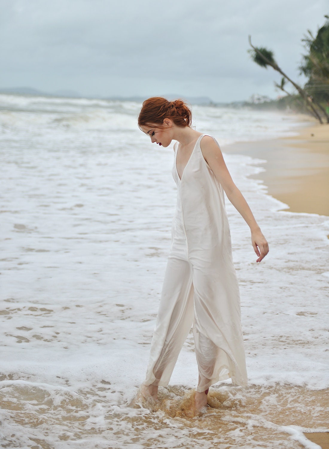 Silk Jumpsuit for Women - Silk Overalls Jumper - Wide Leg Pants ...