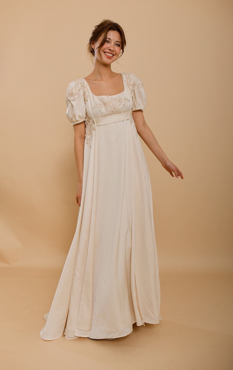 Regency Wedding Dress - Prom Dress - Champagne Silk Dress and Cape ...