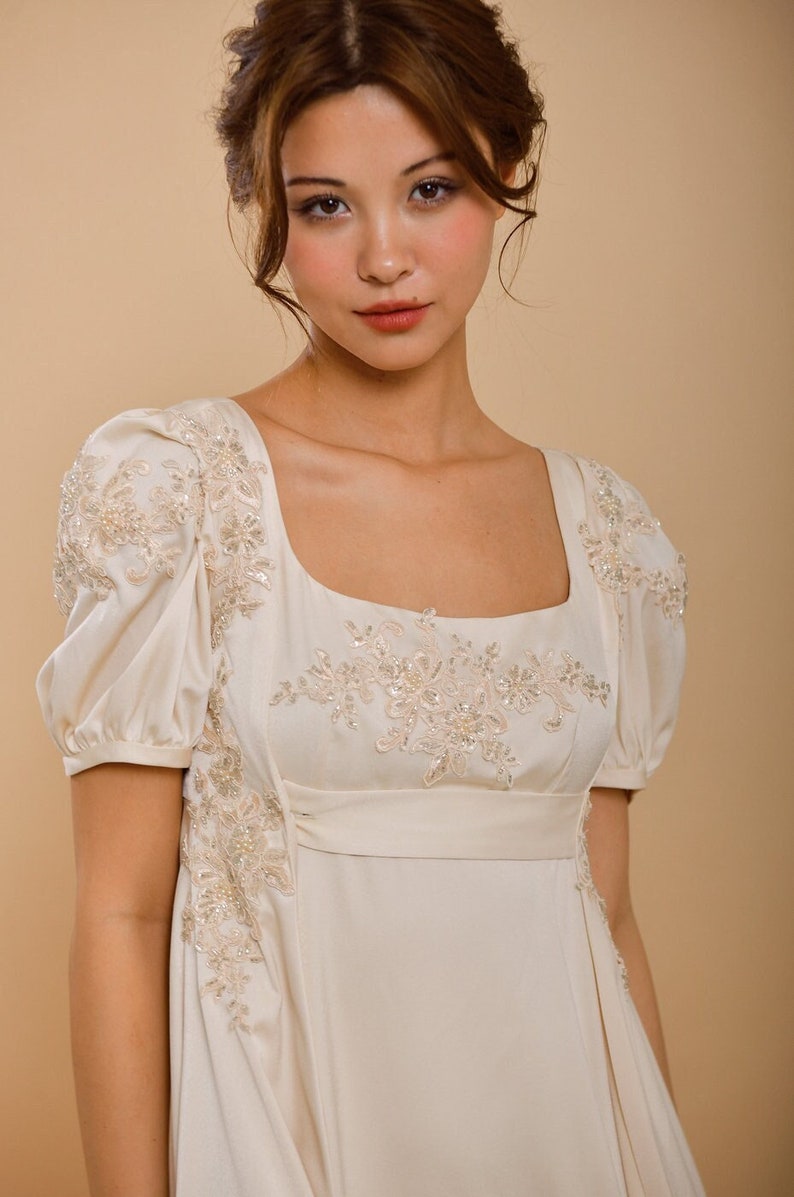 Regency Wedding Dress - Prom Dress - Champagne Silk Dress and Cape ...