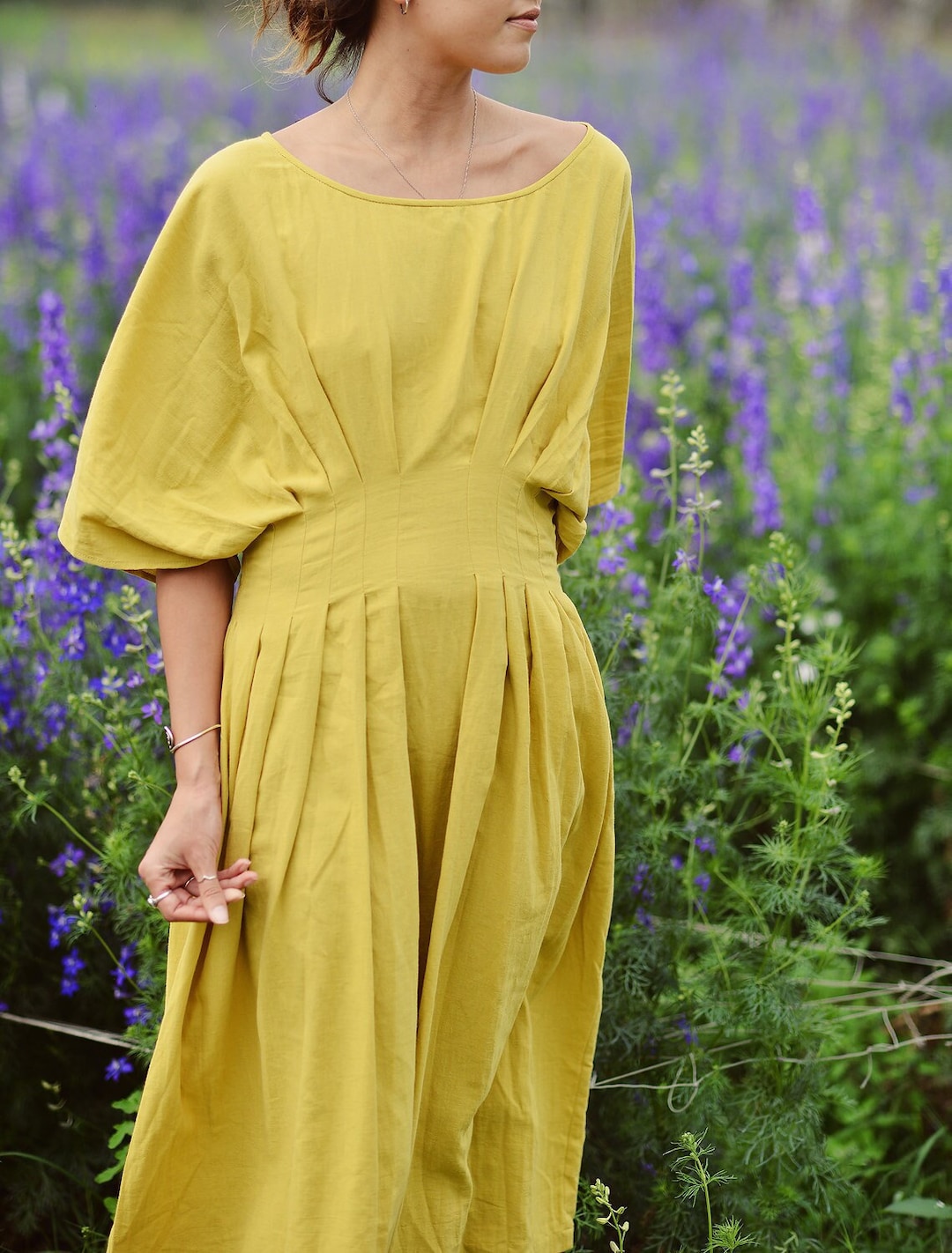 Cotton Dress Pleated - Cotton Summer Dress - Women Midi Dress - Etsy