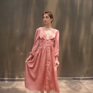 Button Silk Dress - Women Midi Dress - Silk Prom Dress - Etsy