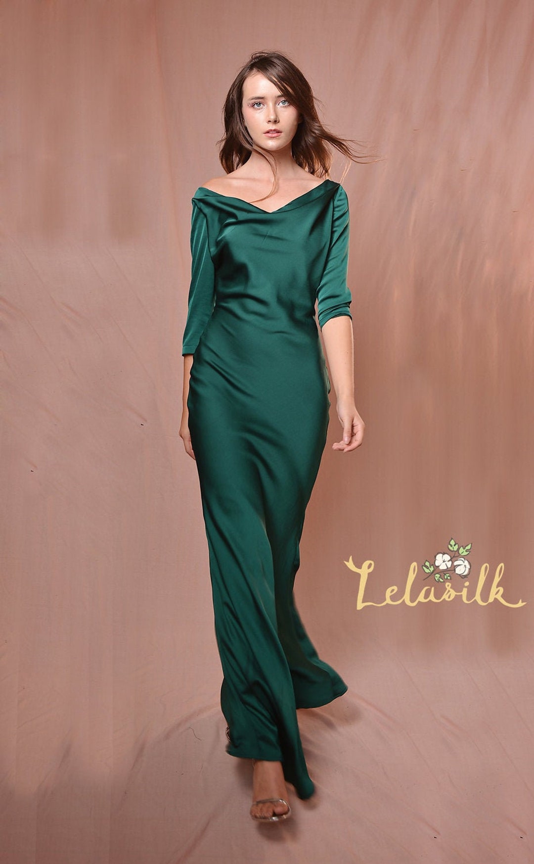 Satin cowl neck dress store
