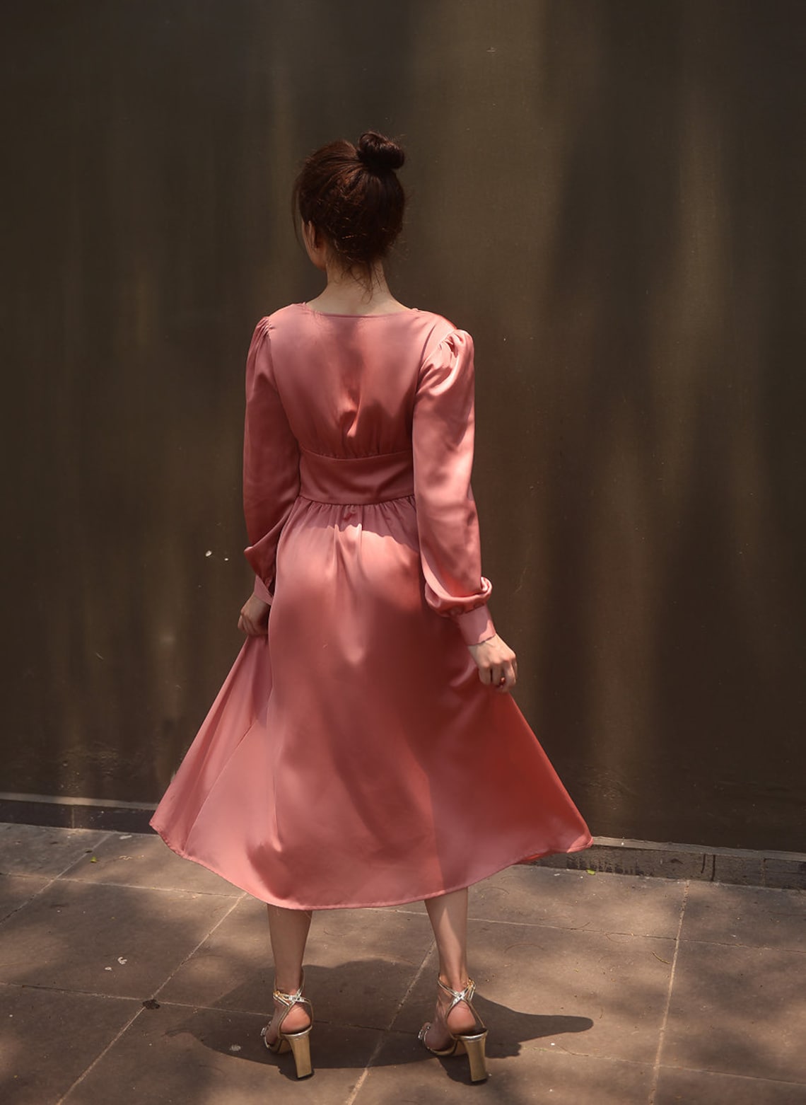 Button Silk Dress - Women Midi Dress - Silk Prom Dress - Etsy