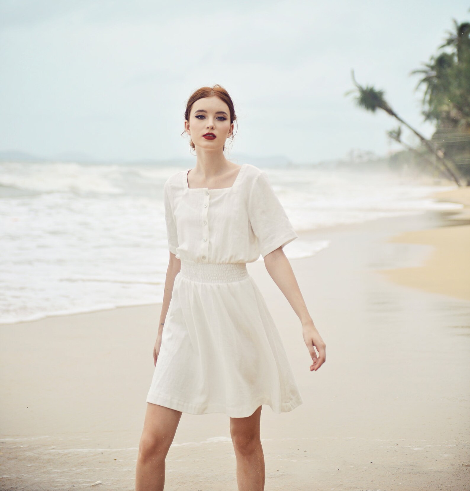 Cotton Mini Dress White Linen Dress Summer White Dress - Etsy