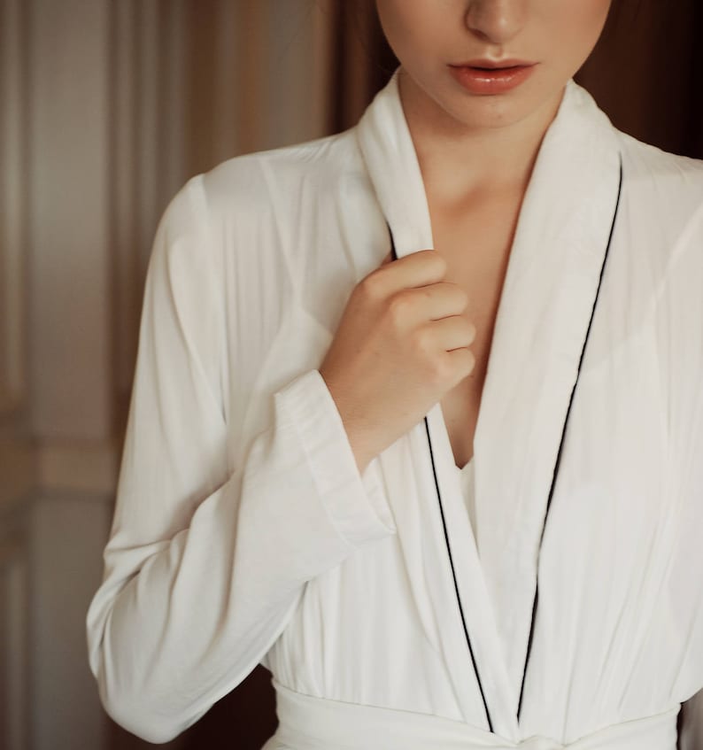 Women Silk Robe Robe With Piping Line Elegant Bridal Robe - Etsy