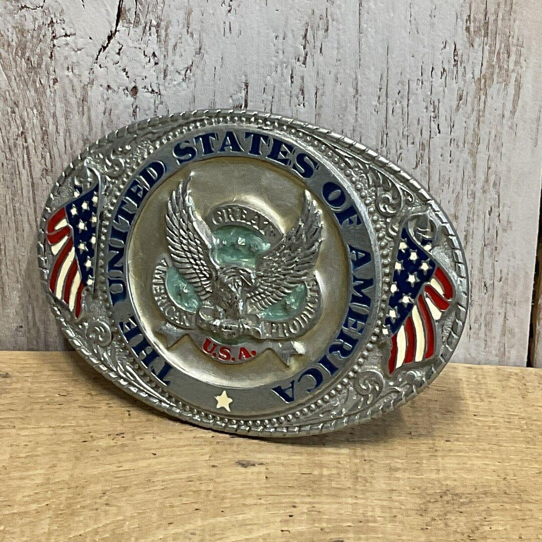 The United States of America Belt Buckle 1986 Mens Patriotic Goldtone ...