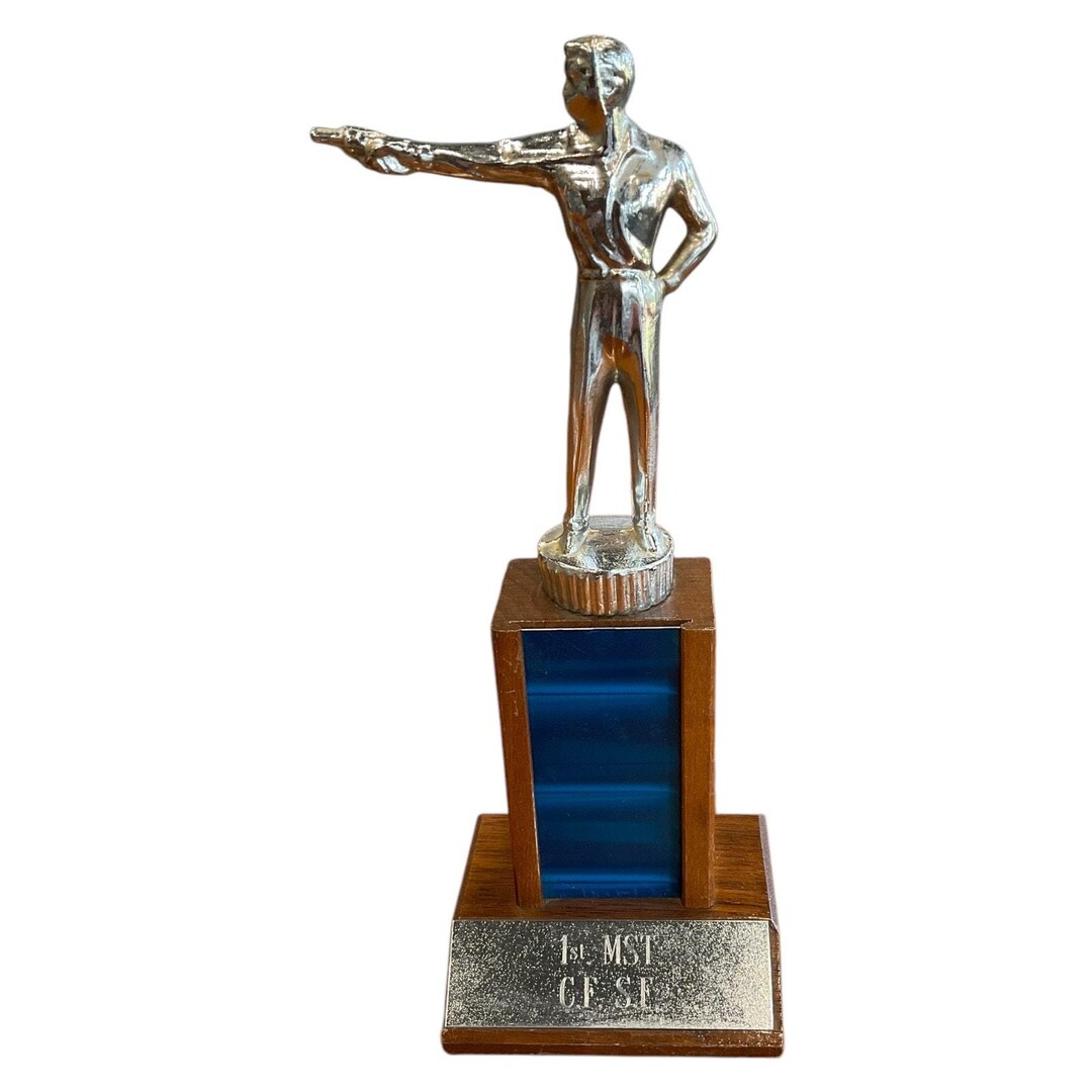 Vintage Shooting Trophy 1st MST CF SF Blue Acrylic Wood Base Marksman ...