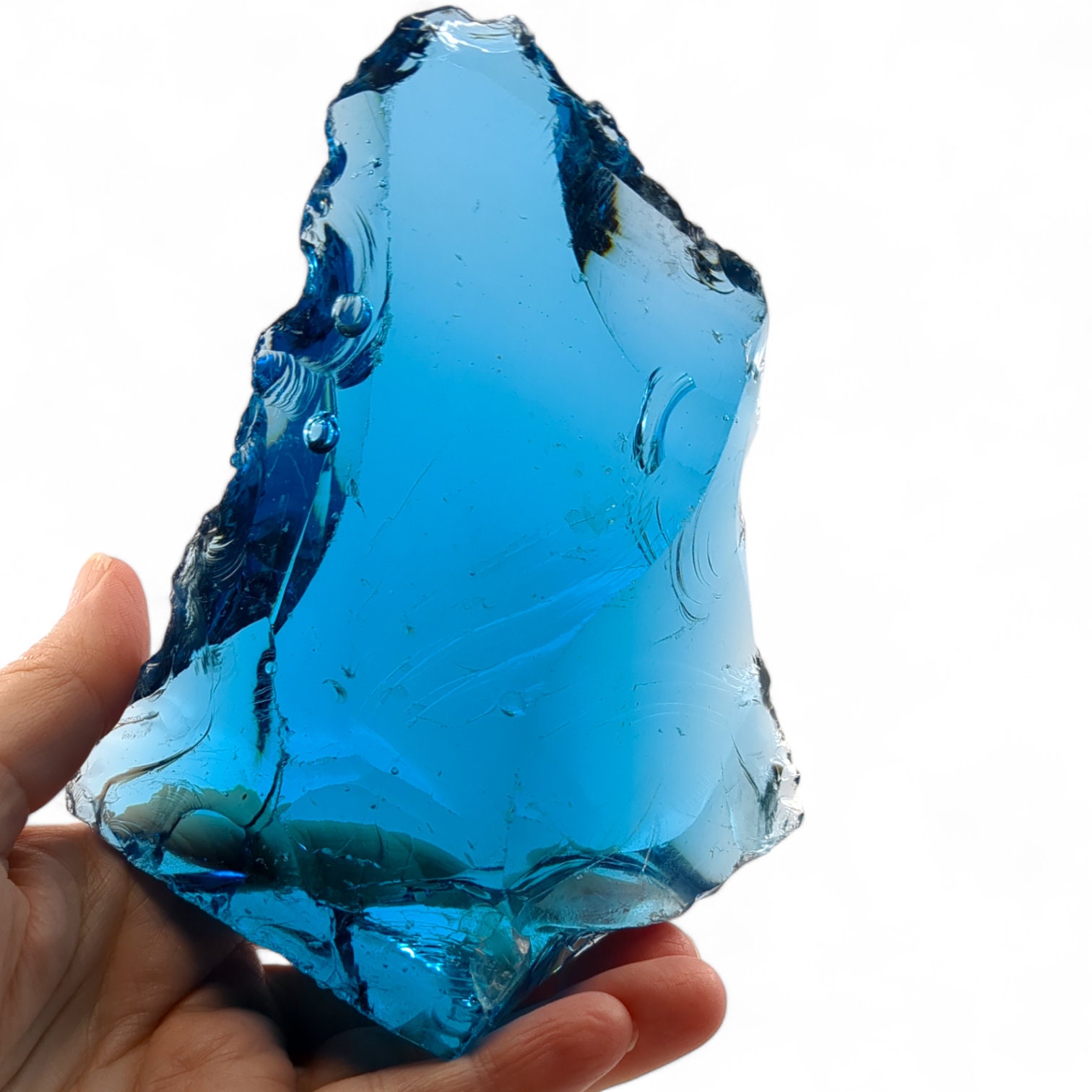 Art Glass Cullet Sculpture Glowing Federal Blue Manganese Glass 4GX16 ...