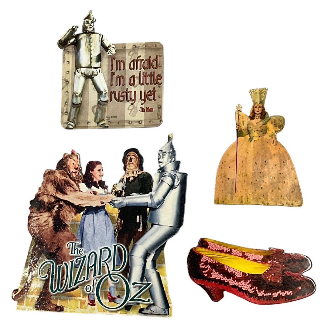 Four Wizard of Oz Vinyl Magnets Tinman Glinda Ruby Slippers Dorothy ...