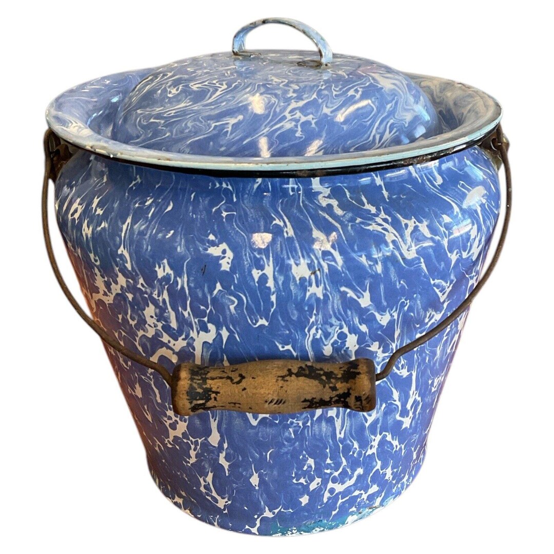 Robins Egg Blue Chamber Slop Pail Bucket Lid Bail Handle Graniteware ...