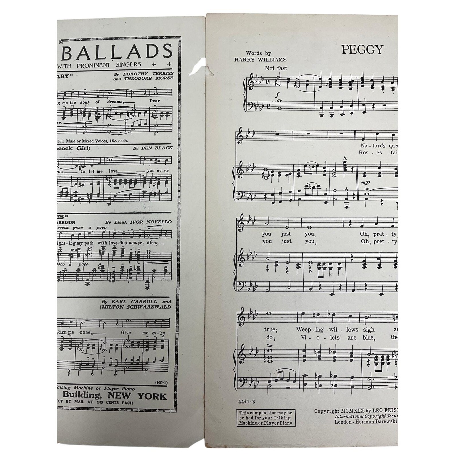 Peggy Sheet Music 1919 Harry Williams Neil Moret Frederick Manning - Etsy