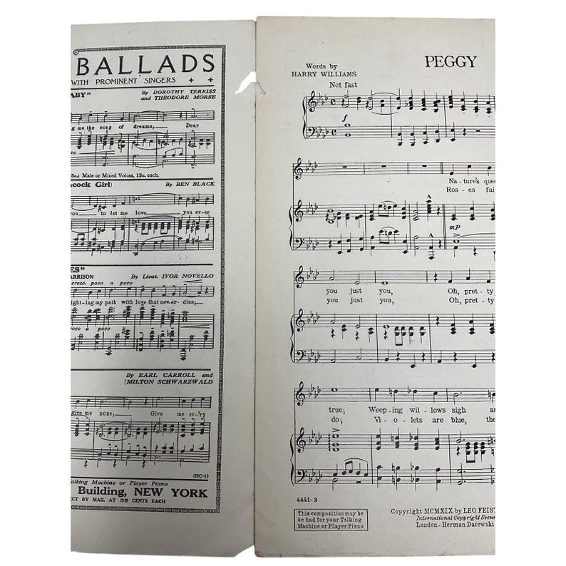 Peggy Sheet Music 1919 Harry Williams Neil Moret Frederick Manning - Etsy