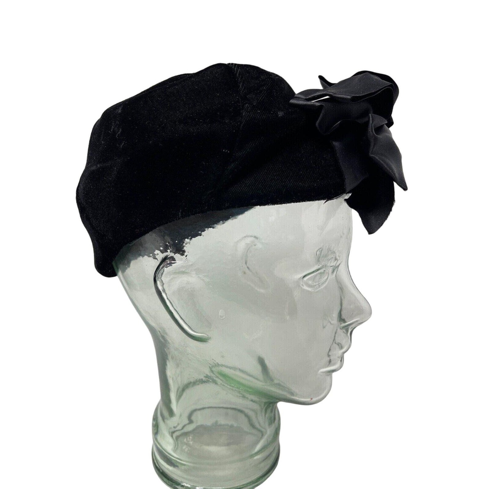 Velvet Satin Beret Exagerated Bow Front Hat Jeweled Detail Circa 40s ...
