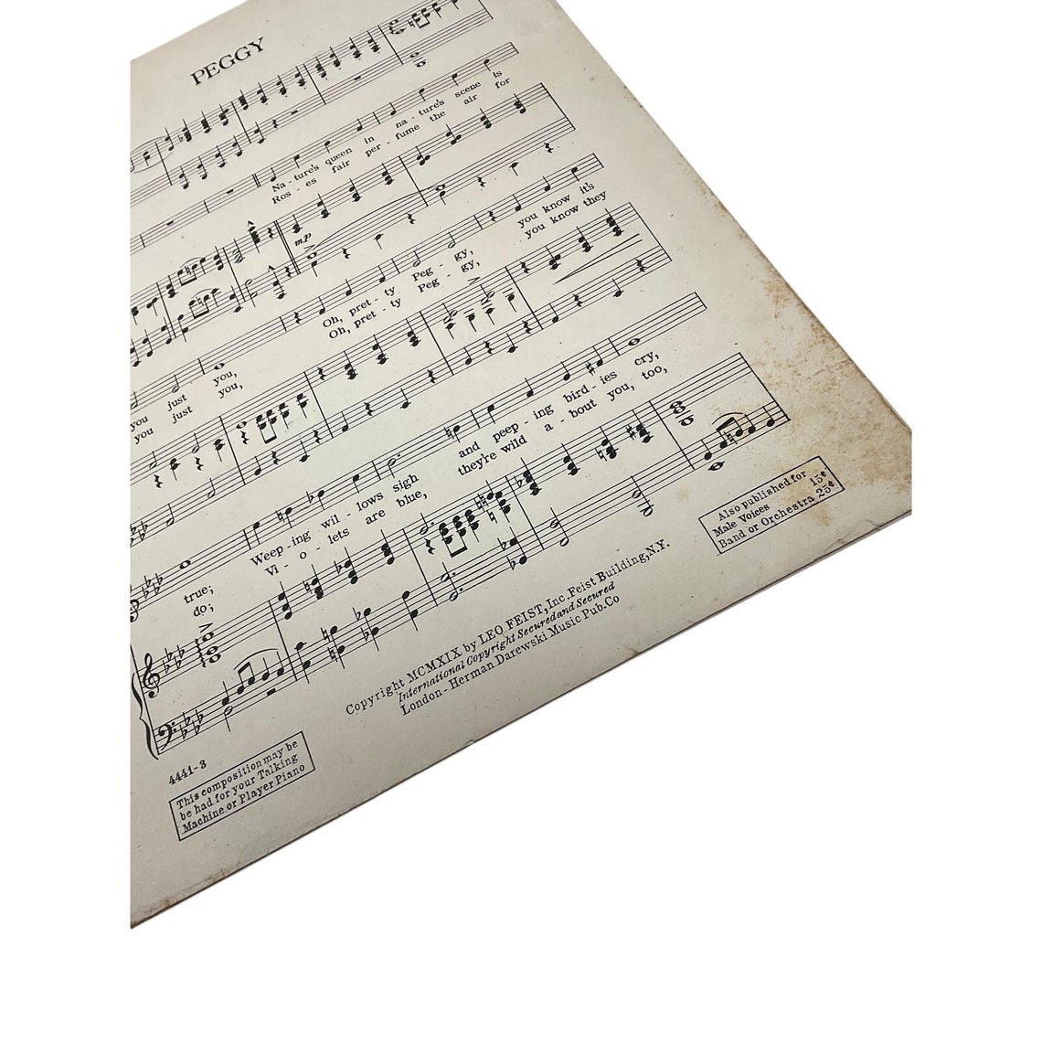 Peggy Sheet Music 1919 Harry Williams Neil Moret Frederick Manning - Etsy