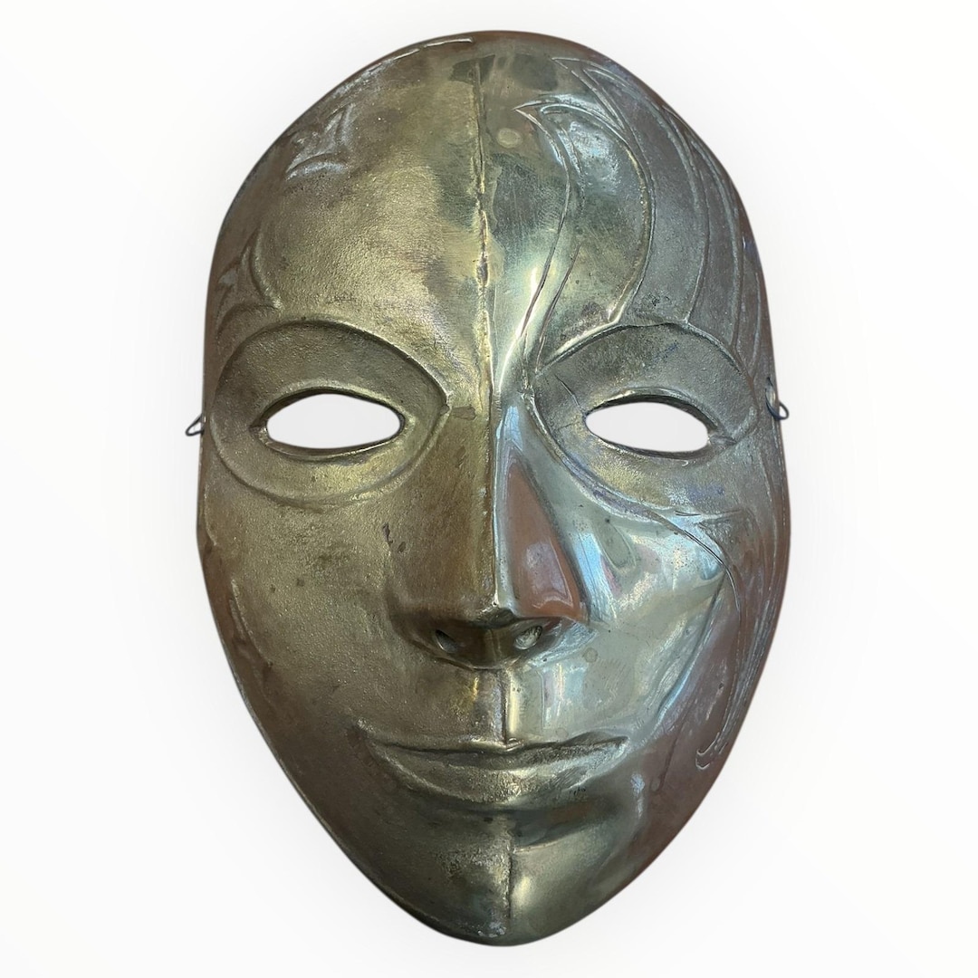 Vintage Brass Face Mask Wall Art Sculpture 6.5