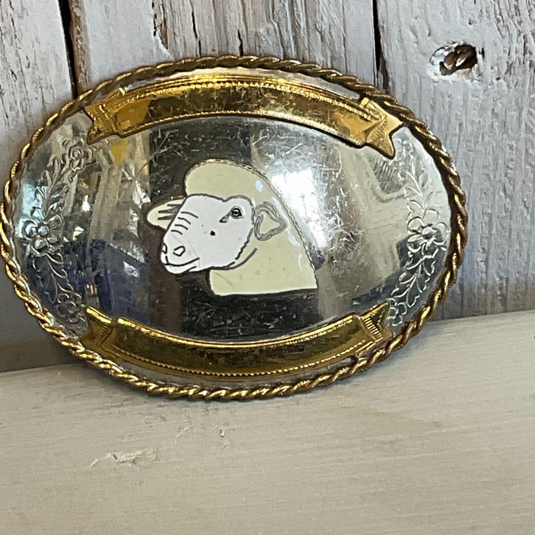 Vintage Sheep Belt Buckle German Silver Shepherd Sheep Herder Western ...