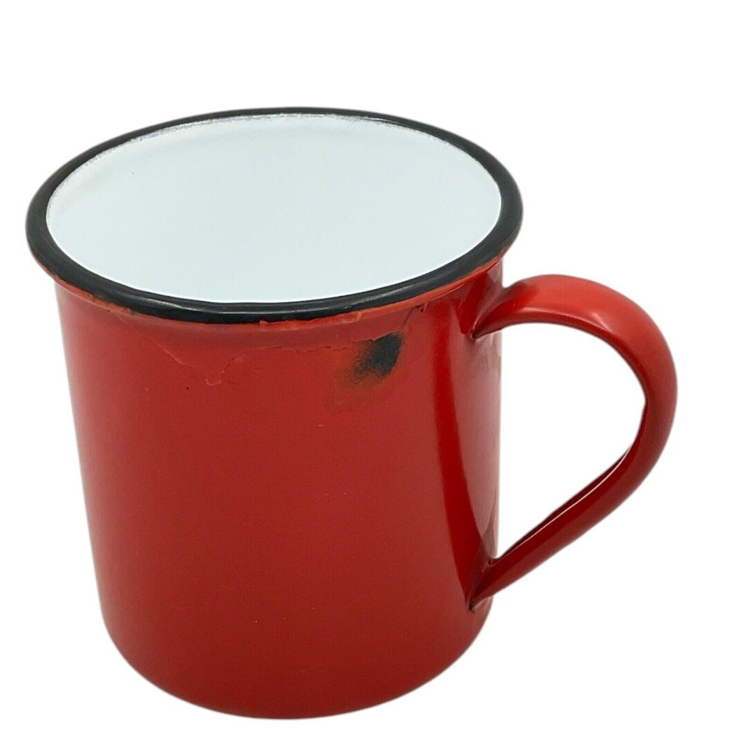 Red Solid Graniteware Coffee Cup OTTO Japan Black Rim Enamel Mug ...